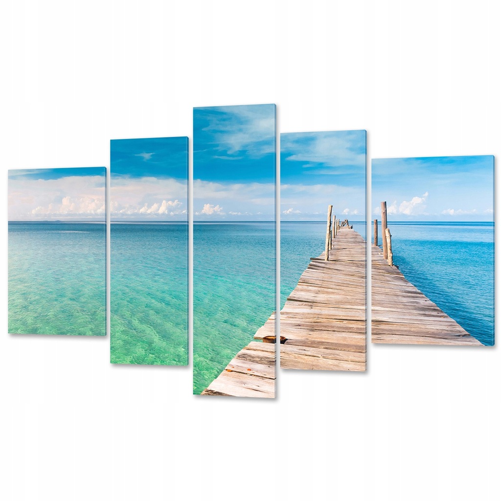 Nowoczesny szklany tryptyk na ścianę Pomost Morze - 11748123417 - oficjalne archiwum Allegro