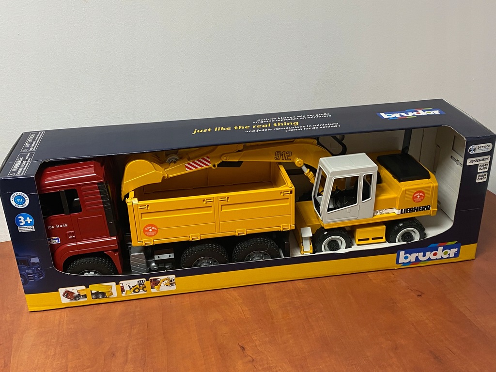 Bruder 02751 MAN TGA wywrotka z koparką - 13045536416 - oficjalne archiwum Allegro