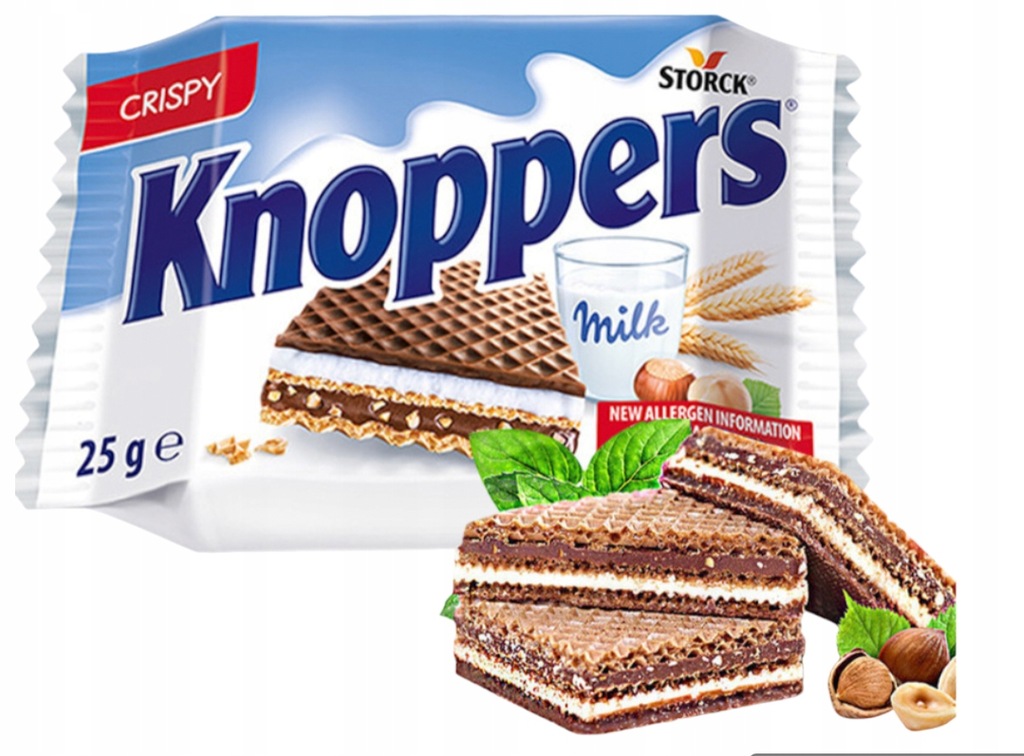 Wafle Knoppers Baton Orzechowe Kakaowe 25g x 1szt wafelki Storck z ... Wafle Knoppers Baton Orzechowe Kakaowe 25g x 1szt wafelki Storck z ...