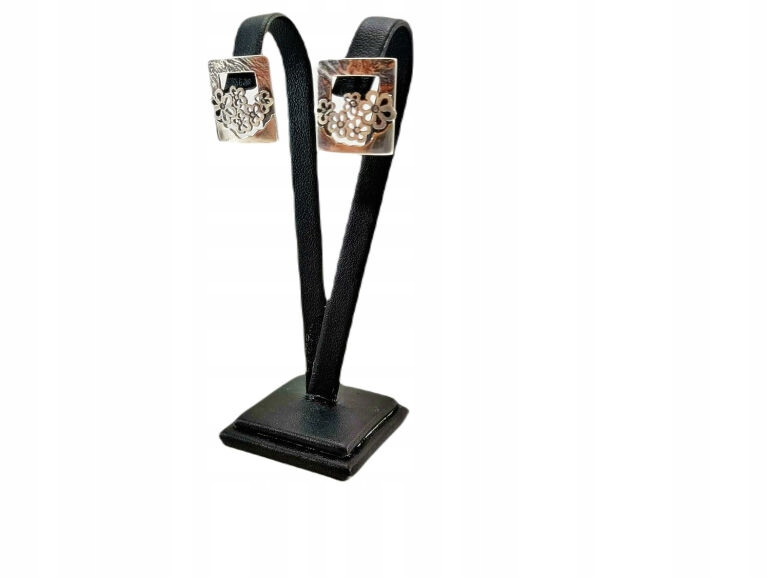 KOLOLCZYKI SREBRNE KWADRATY Z KWIATKAMI 4,54G - 11813573086 - oficjalne archiwum Allegro