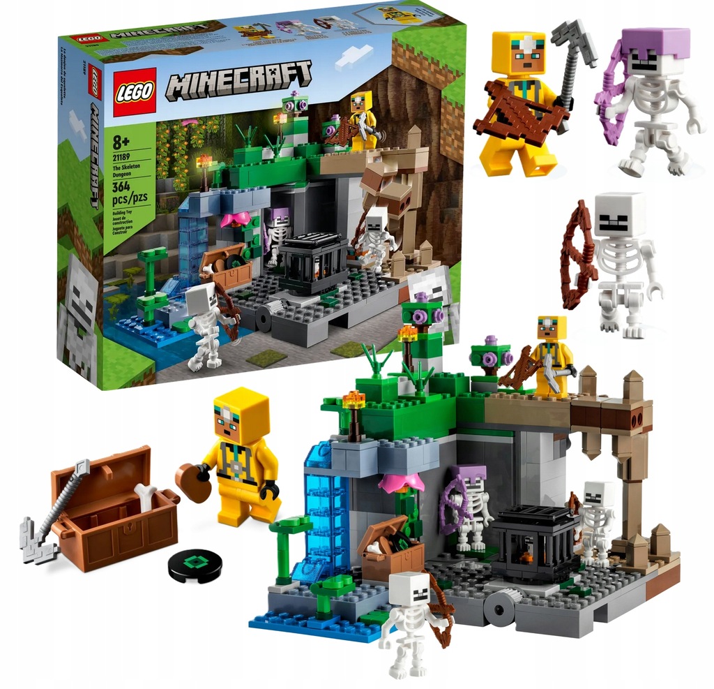 LEGO MINECRAFT LOCH SZKIELETÓW JASKINIA KLOCKI SZKIELETY ZOMBIE ZESTAW ...