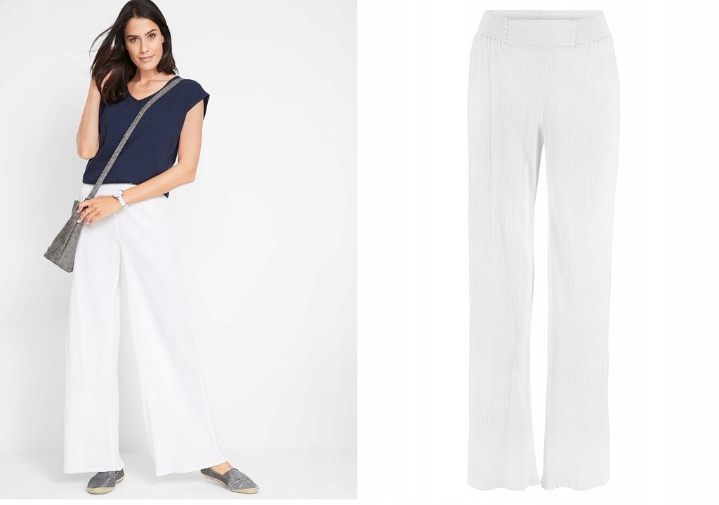 MK339 MODNE BIAŁE SZEROKIE SPODNIE Z KREPY 48 4XL - 8334401976 ...