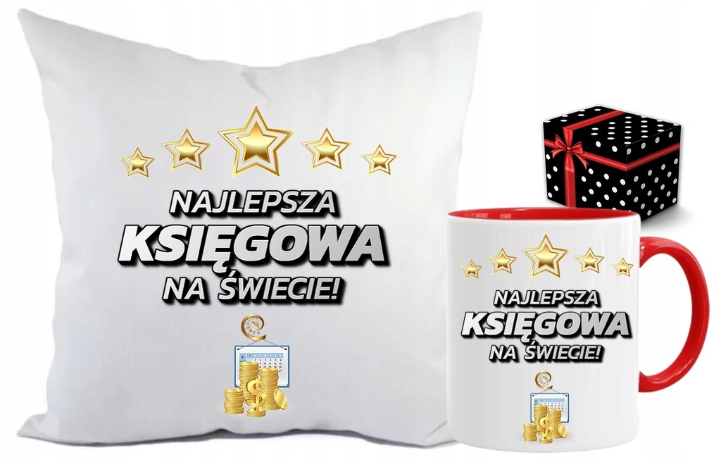 Zestaw poduszka + kubek DLA KSIĘGOWEJ na prezent - 11354494035 - oficjalne archiwum Allegro
