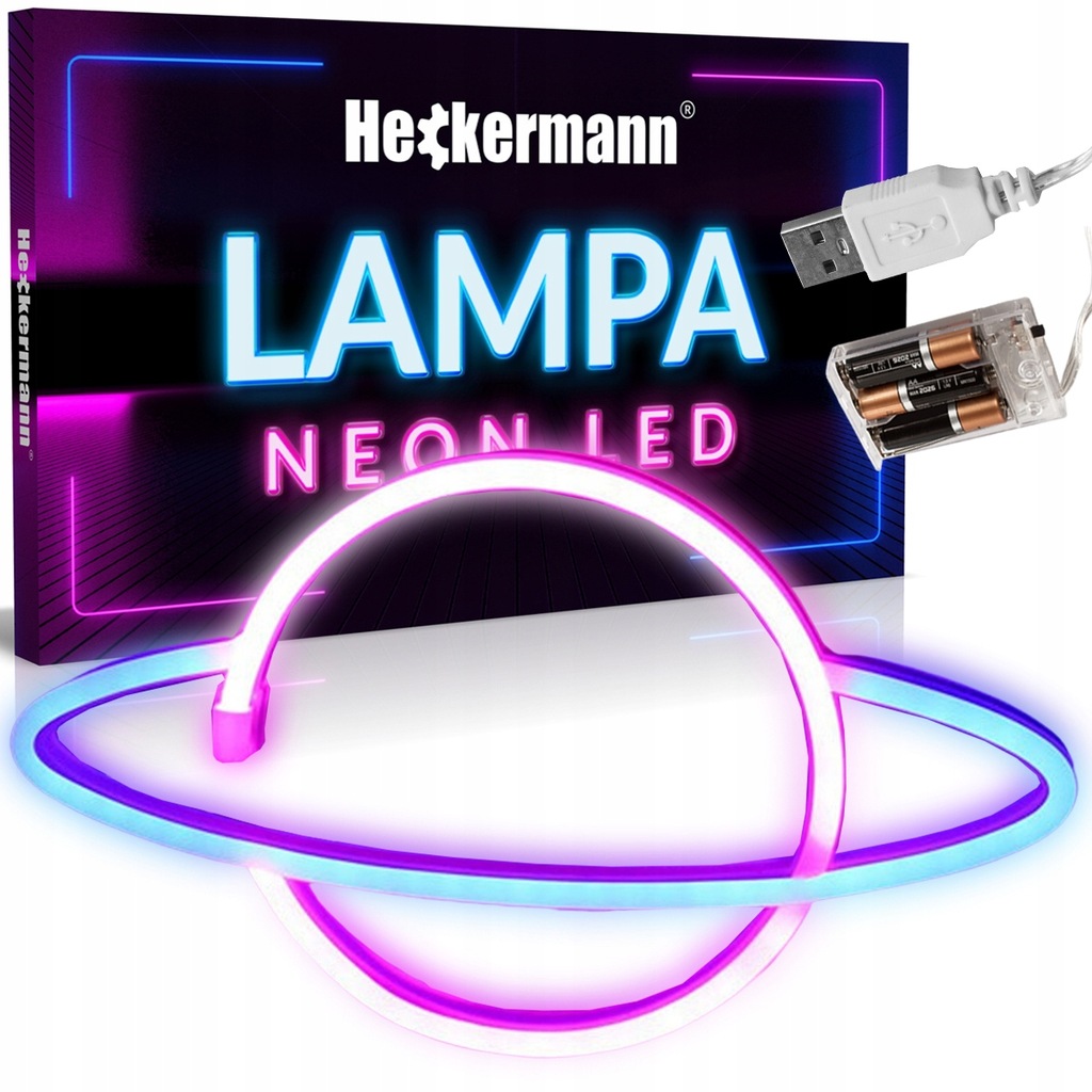 NEON LED WISZĄCY LAMPKA ŚCIENNA PLANETA USB 3xAA - 12854153641 ...