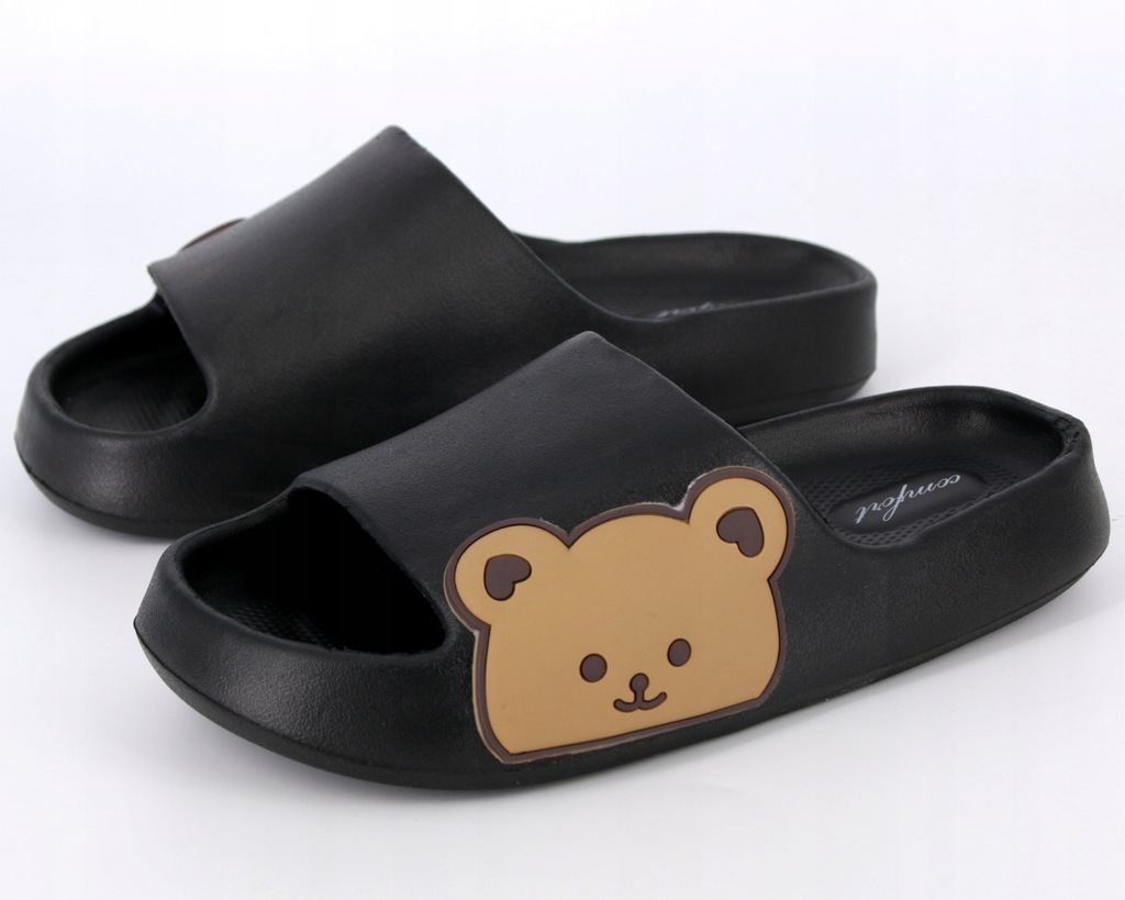 KLAPKI DAMSKIE CZARNE BASENOWE LEKKIE Z MOTYWEM MISIA r.36-41 - 17561682704 - oficjalne archiwum ...