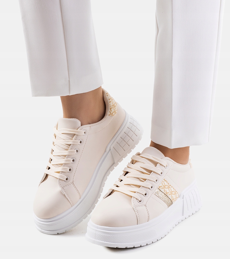 Beżowe sneakersy wysoka platforma nude AD-576 38 - 12537168434 ...