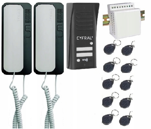 DOMOFON CYFRAL COSMO 2-RODZINNY szyna DIN breloki - 10633404686 ...