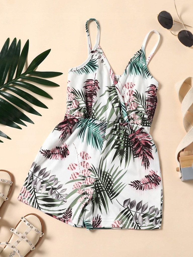 G27I016 LETNI KOMBINEZON WZÓR TROPIKALNY SHEIN 110 - 13486487964 - oficjalne archiwum Allegro