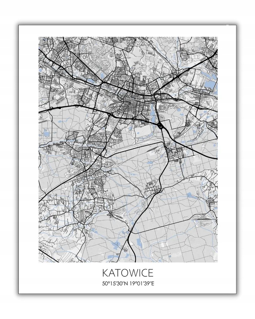Plakat mapa miasta Katowice No 2 40x50 - 12288918769 - oficjalne archiwum Allegro