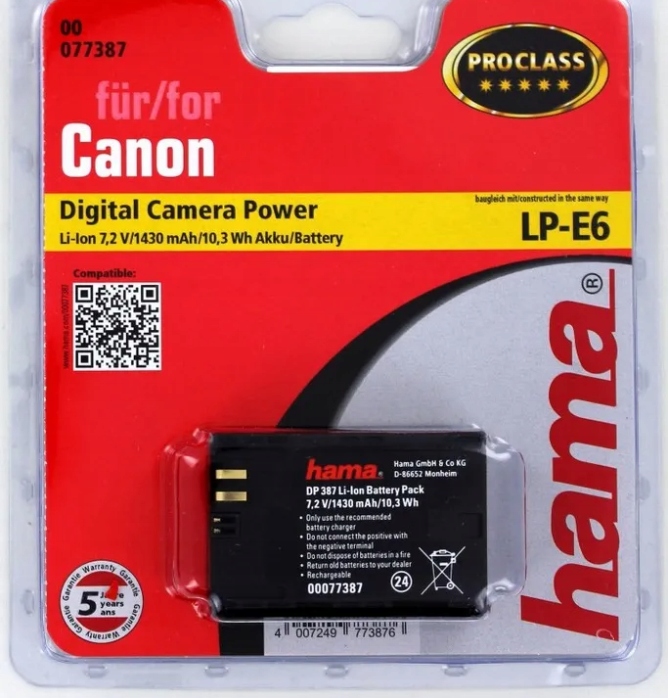 Hama Akumulator do Canon LP-E6, 7.2V / 1430 mAh - 8898402169 ...