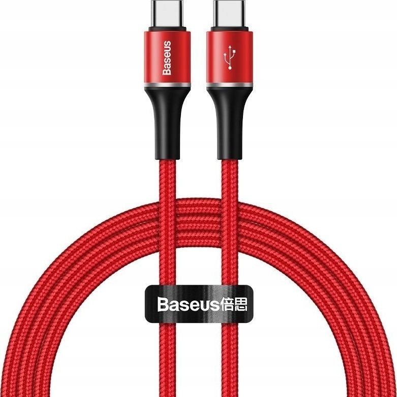 Baseus Halo kabel USB-C do USB-C z diodą LED RGB 1M 60W czerwony ...
