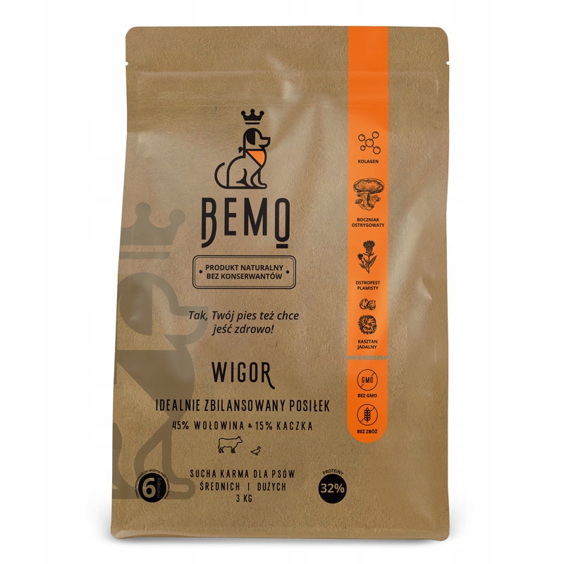 Sucha karma BEMO kaczka dla psów aktywnych 1kg - 14132631670 ...