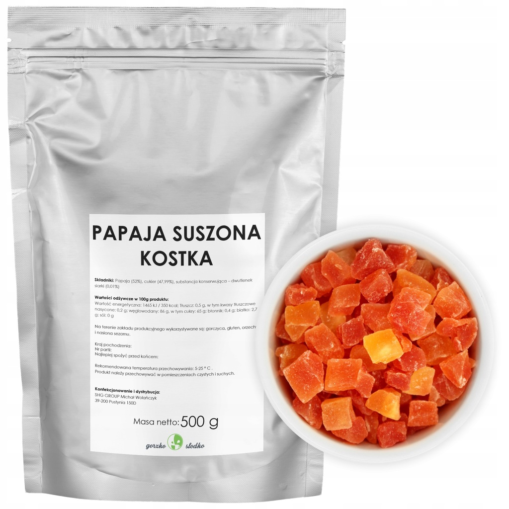 PAPAJA KOSTKA suszona papaja owoc 500g - 11408320770 - oficjalne archiwum Allegro