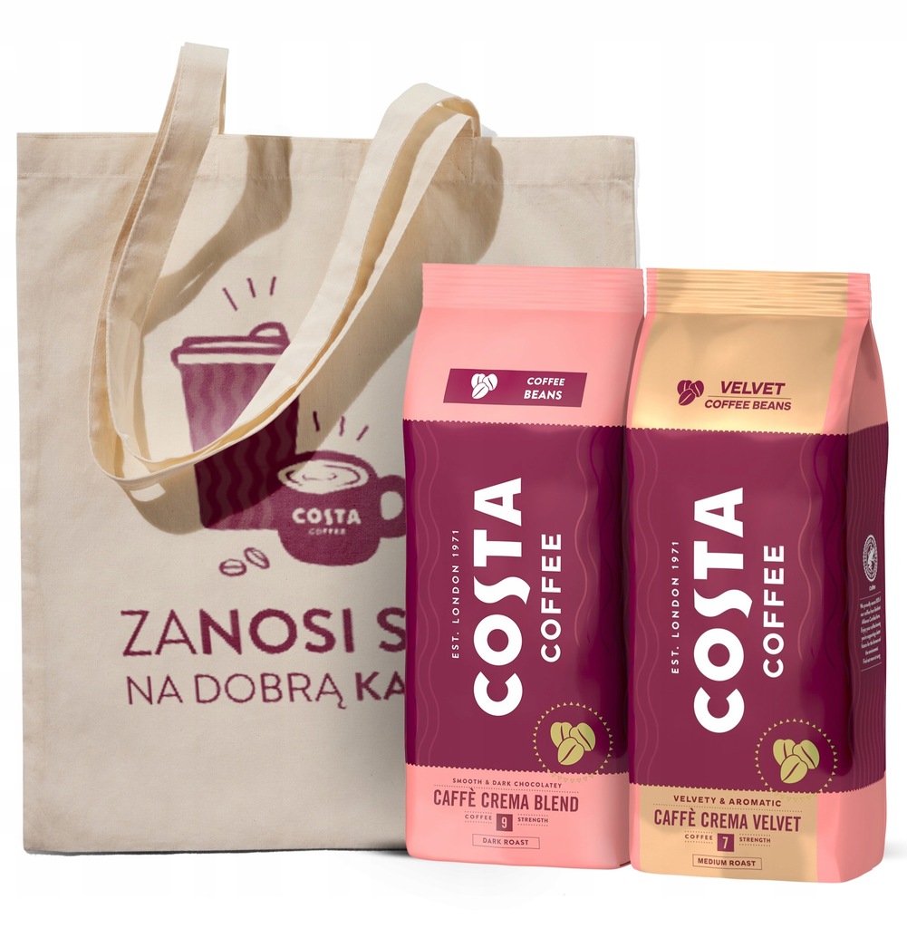 Costa Kawa Caffe Crema Velvet Ziarnista 1kg + Costa Kawa Caffe Crema ...