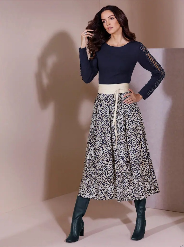 CREATION L PREMIUM GRANATOWO-BEŻOWA SPÓDNICA WZÓR 38 - 15092067506 ...