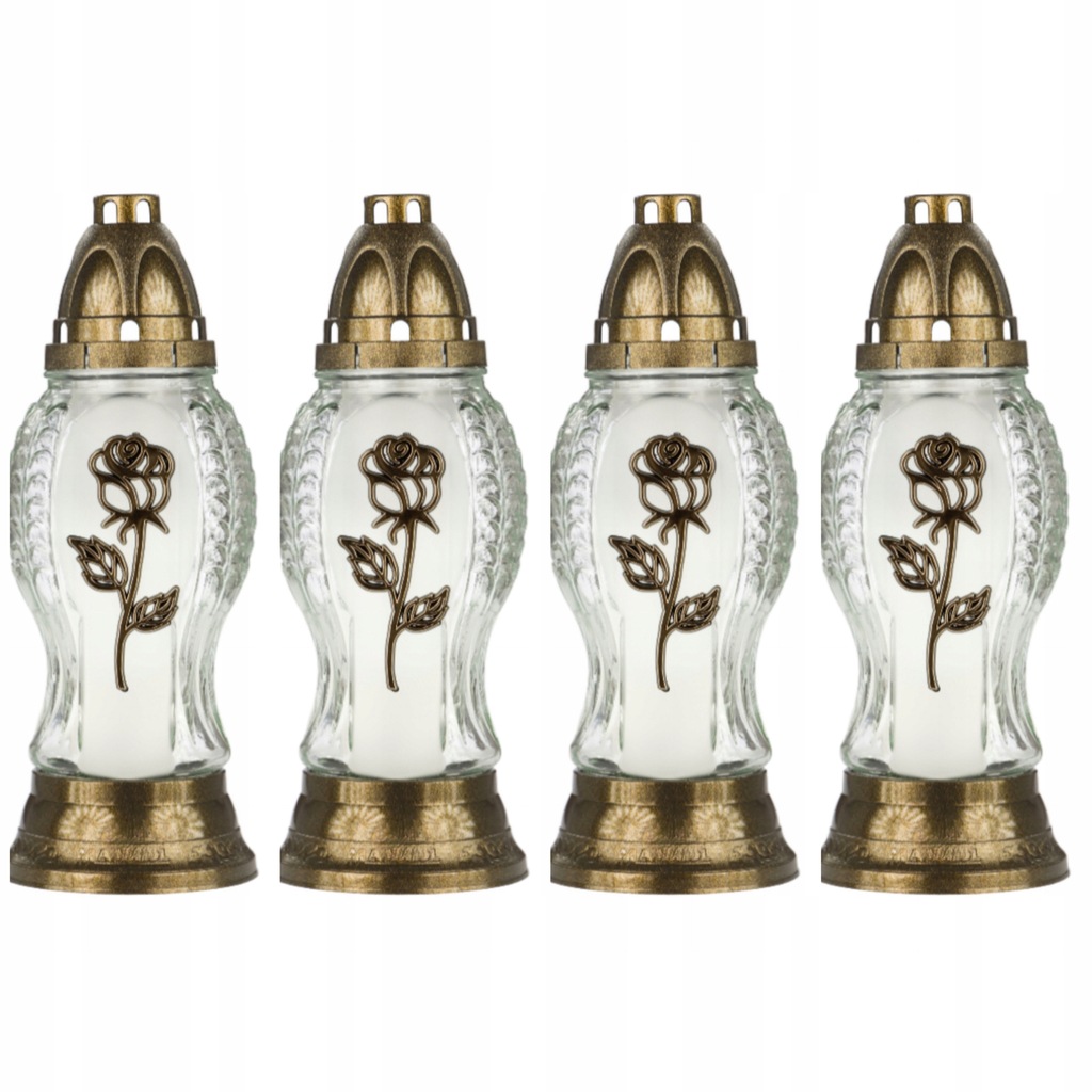 4SZT ZESTAW ZNICZE SZKLANE PARAFINOWE Z ROŻĄ DUŻE ELEGANCKIE NA GRÓB WKŁAD - 14435048279 ...