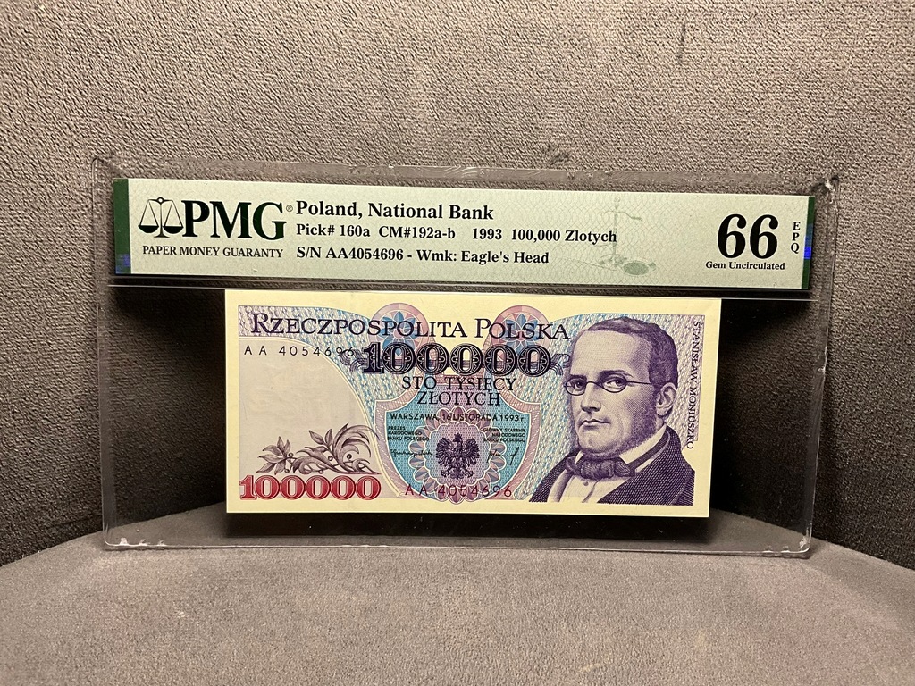 100 000 zł. 1993 r. PMG 66 EPQ RZADKA SERIA AA - 13940683258 - oficjalne archiwum Allegro