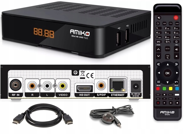 Tuner Dekoder Amiko 4K Kablówka i DVB-T2 HEVC H265 - 11578220114 - oficjalne archiwum Allegro