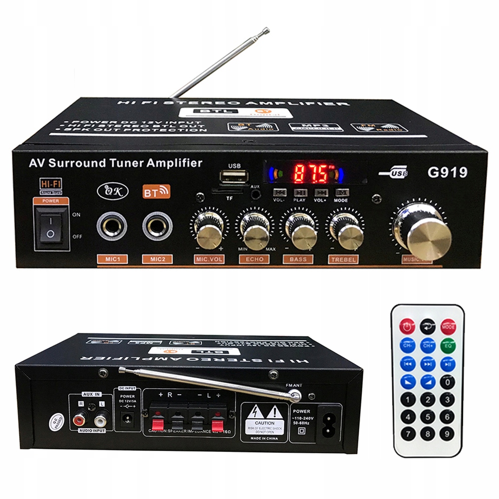 AMPLITUNER WZMACNIACZ STEREO BLUETOOTH USB SD FM Radio MP3 220V/12V 600W - 17090168159 ...