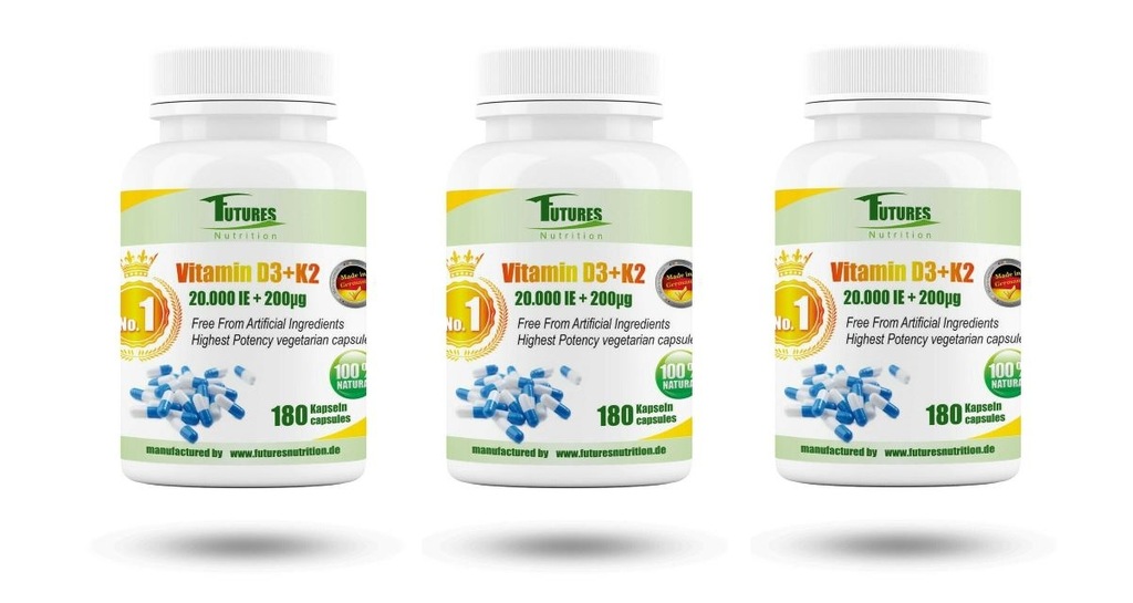 Witamina D3 20000IU + Wit K2-MK7 200mcg 3 x 180kap - 11427594531 - oficjalne archiwum Allegro