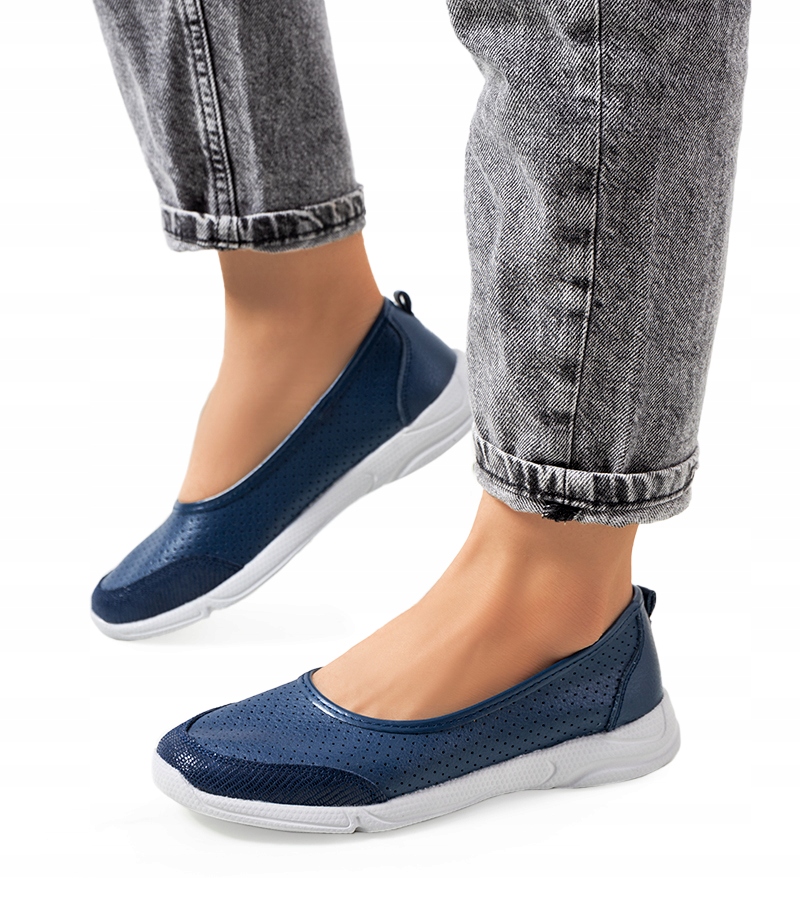 Granatowe skórzane baleriny damskie 21PB32-3621 15975 rozmiar 40 ...