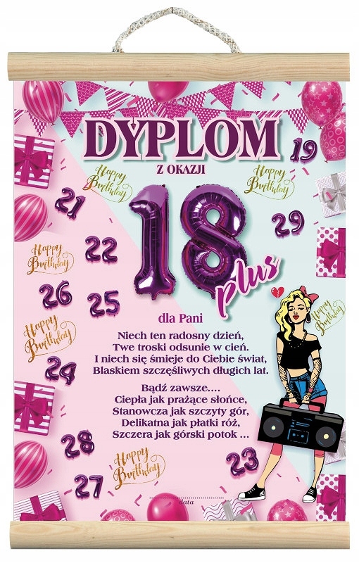 Dyplom z życzeniami na 18 urodziny dla Koleżanki - 12331179115 - oficjalne archiwum Allegro