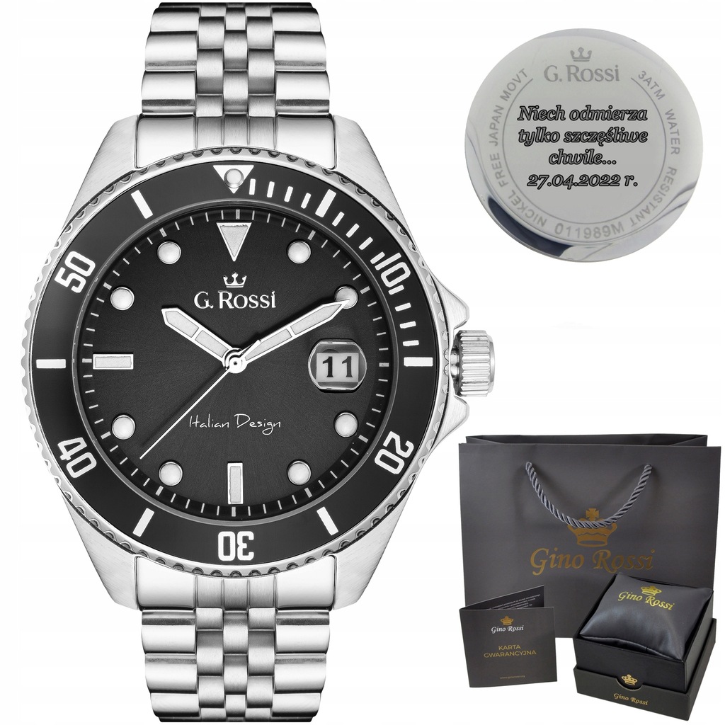 MĘSKI ZEGAREK G. ROSSI STALOWY PUDEŁKO GRAWER - 12104318062 - oficjalne ...