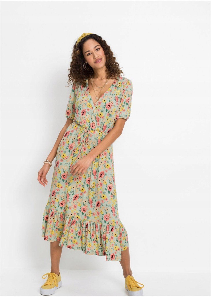 RAINBOW SUKIENKA KOPERTOWA MIDI W KWIATY. 34 XS - 12615868202 - oficjalne archiwum Allegro