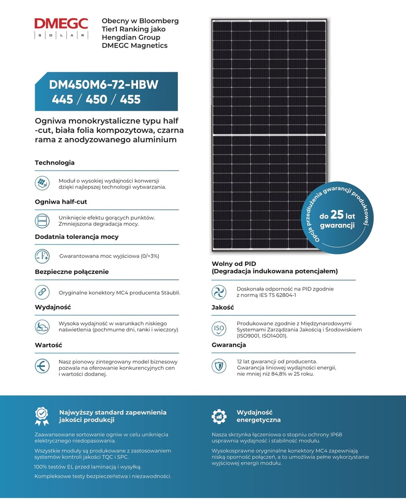Panel fotowoltaiczny DMEGC DM450M6-72-HBW 450W - 11073852625 ...