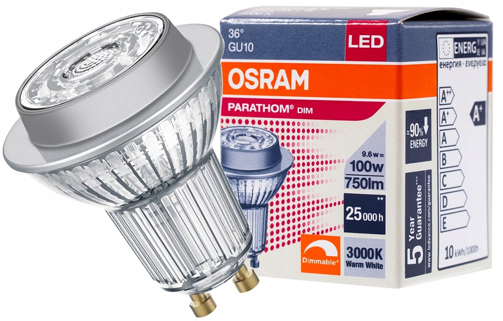 Żarówka LED GU10 9,6W 100W 750lm OSRAM 3000K DIM - 7901805239 - oficjalne archiwum Allegro