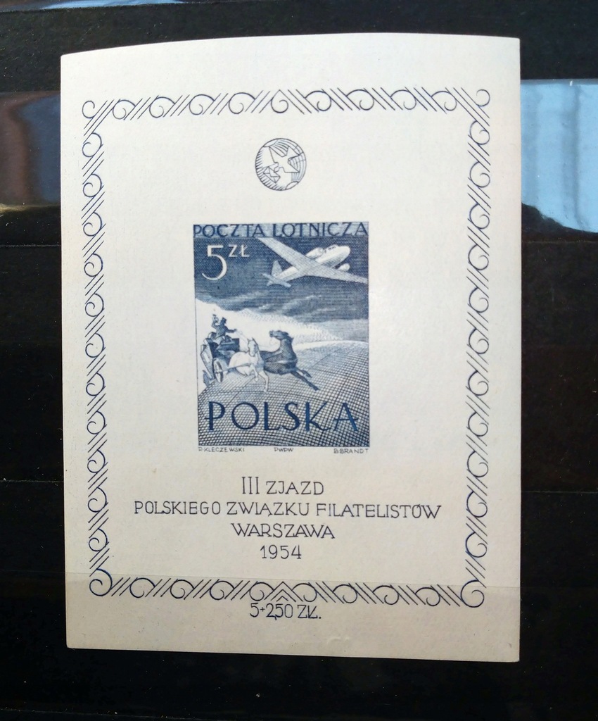 Filatelistyka Polska 1954. III Zjazd PZF. Blok 13 ND.**.Gw. J.Walocha ...