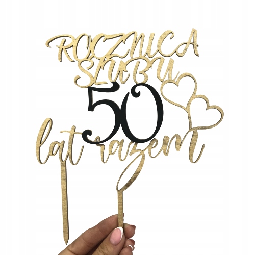 Topper 3D rocznica ślubu 50 lat razem drewniany - 9618688102 - oficjalne archiwum Allegro