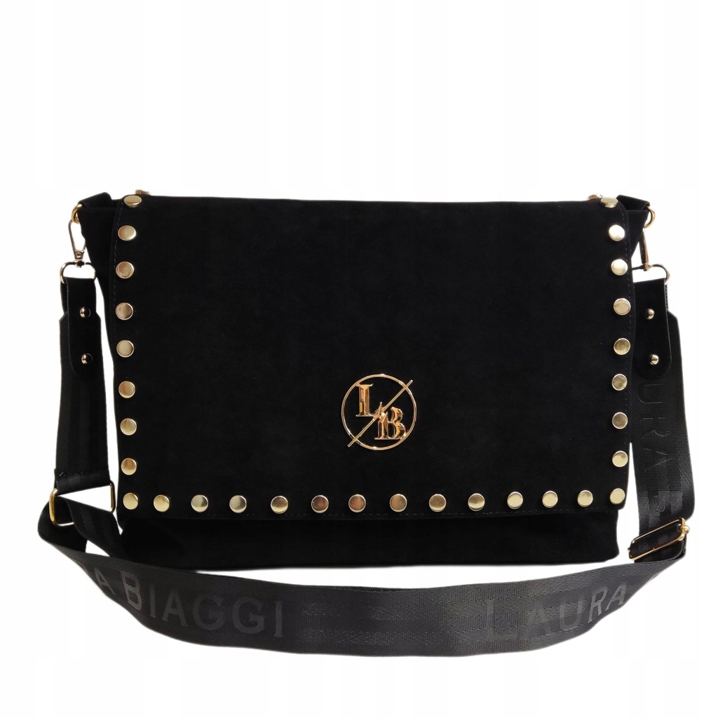 Torebka listonoszka Laura Biaggi czarna zamsz - 12822024808 - oficjalne archiwum Allegro