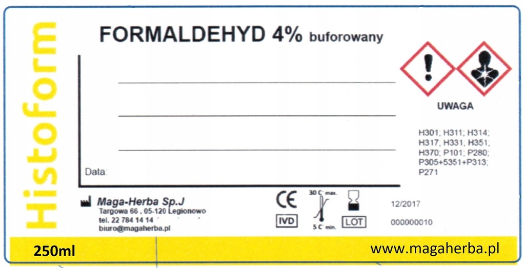 FORMALDEHYD 4% DO UTRWALANIA WYCINKÓW HIST-PAT 1KG - 9807769550 - oficjalne archiwum Allegro