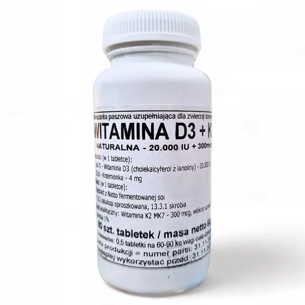 Witamina D3 + K2 MK-7 z Natto - 20000 IU PODKOWA - 80 Tab- Naturalny ...