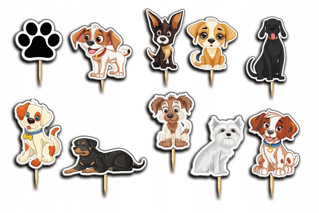 TOPPERY NA TORT URODZINOWY TOPPER NA TORT PSY PIES PIESEK - 10SZT ...