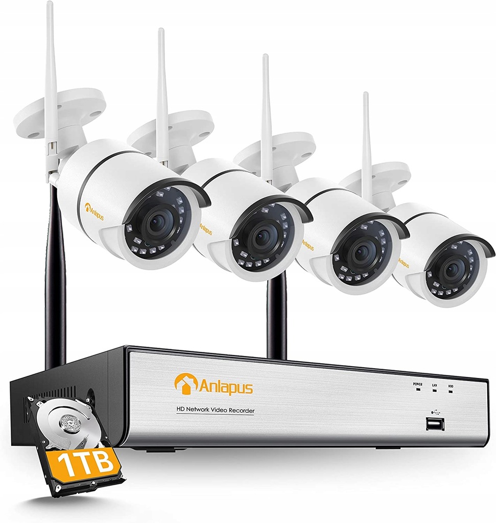 Anlapus 1080P Bezprzewodowa NVR Zestaw H.265 + - 12278075714 ...