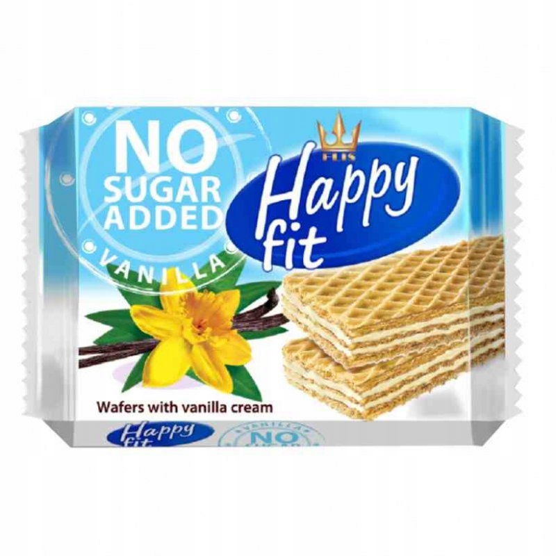 Wafelki waniliowe bez dodatku cukru Happy Fit, 95g - 11886918202 - oficjalne archiwum Allegro