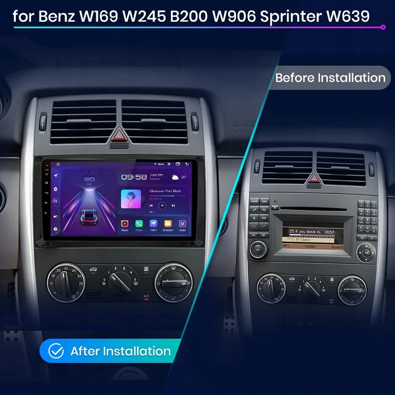 Radio for Mercedes Benz W169 W245 B200 6GB +128GB CarPlay Android Auto ...