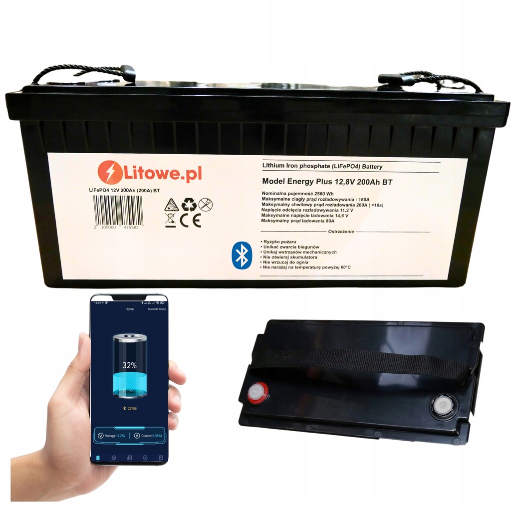 AKUMULATOR 12V 200Ah LiFePO4 LITOWY DO FOTOWOLTAIKI KAMPERA BT + BMS + APP - 15052828606 ...