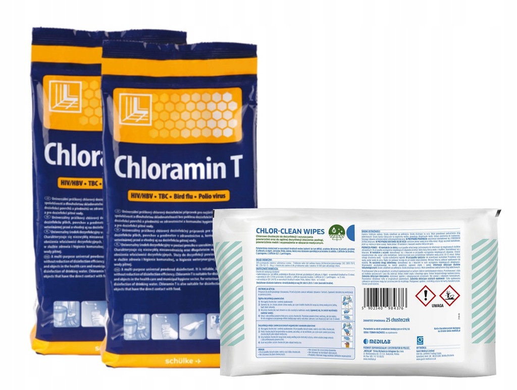 Chloramin T 2x1kg+chusteczki dez Chlor-Clean Wipes - 11105131586 ...