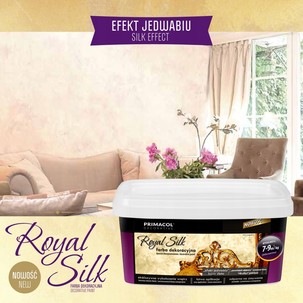 Farba Royal Silk R8 - Efekt Jedwabiu - ZŁOTA 3kg - - 12644683411 - oficjalne archiwum Allegro