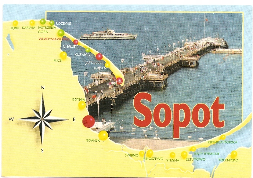 SOPOT - MOLO + STATEK i MAPA WYBRZEŻA - 2005R - 11172817755 - oficjalne archiwum Allegro