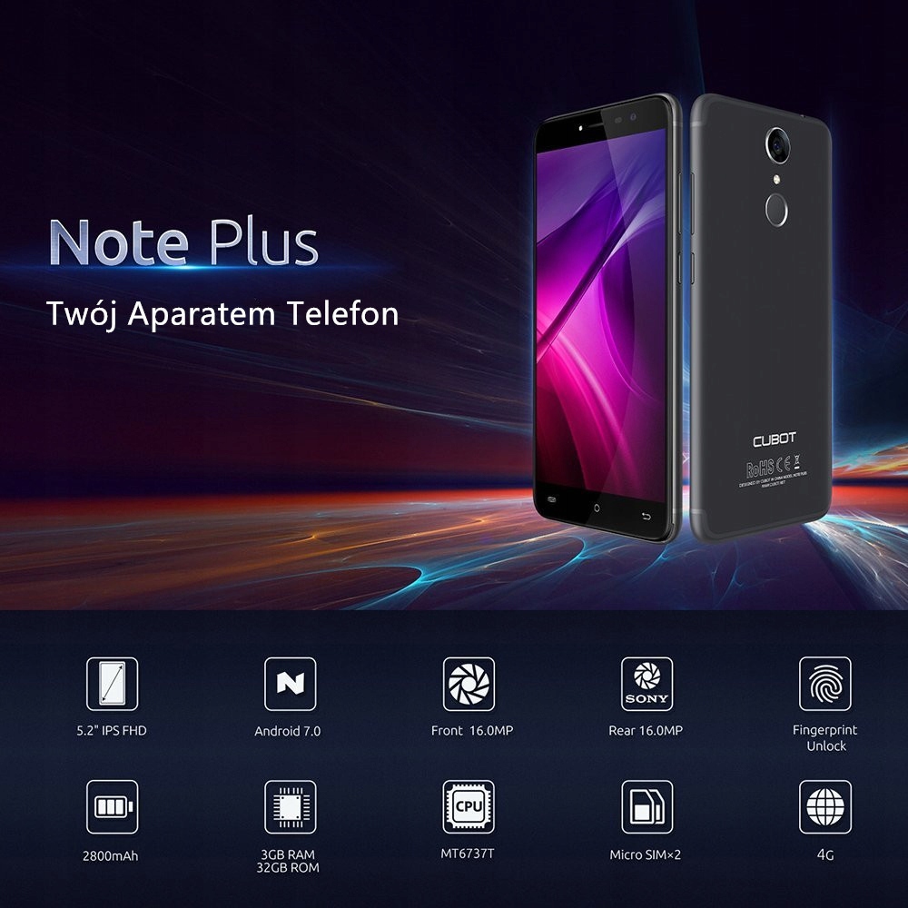 CUBOT Note Plus 4G-LTE 5.2" 3+32 16.0M kamera - 7731183555 - oficjalne ...
