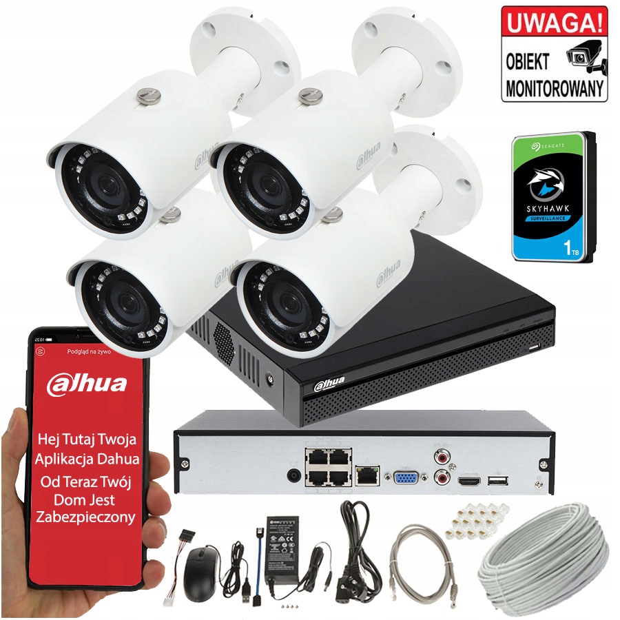 Zestaw do monitoringu domu 4 kamery IP Dahua 4Mpx - 12837706323 - oficjalne archiwum Allegro