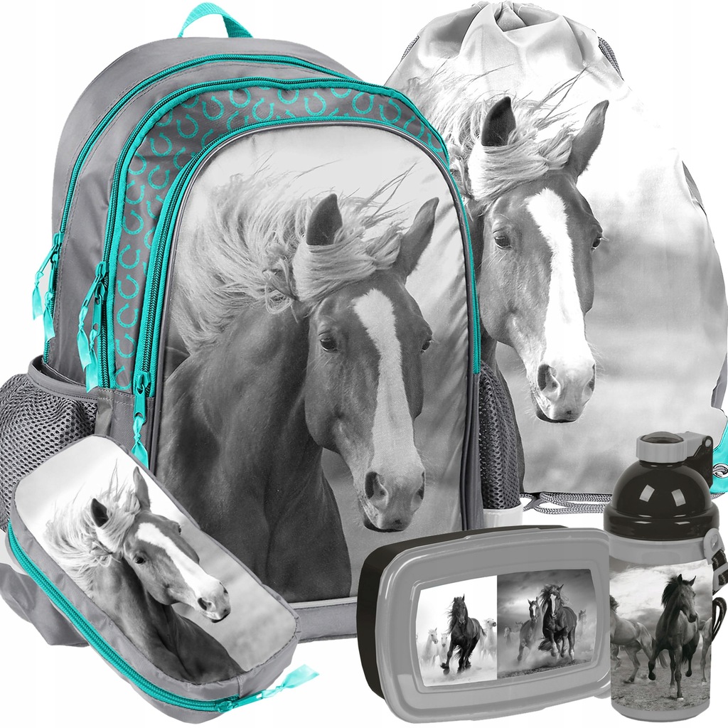 PLECAK SZKOLNY Z KONIEM KOŃ KONIE ZESTAW 5 części - 7285616380 - oficjalne archiwum Allegro