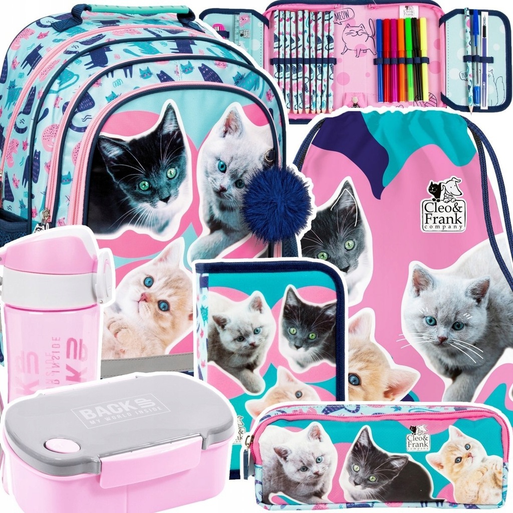 Plecak szkolny do 1 klasy dla dziewczynki z kotkiem CLEO & FRANK Kotek - 16829700208 - oficjalne ...