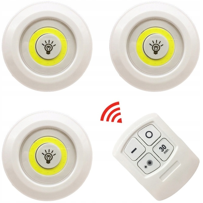 3x LAMPKA BEZPRZEWODOWA LAMPA LED NA BATERIE PILOT - 10552366820 ...