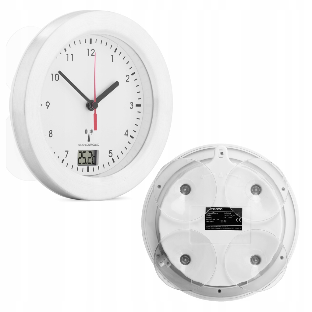 WODOODPORNY ZEGAR ŁAZIENKOWY STEROWANY RADIOWO 17 - 8525270360 - oficjalne archiwum Allegro