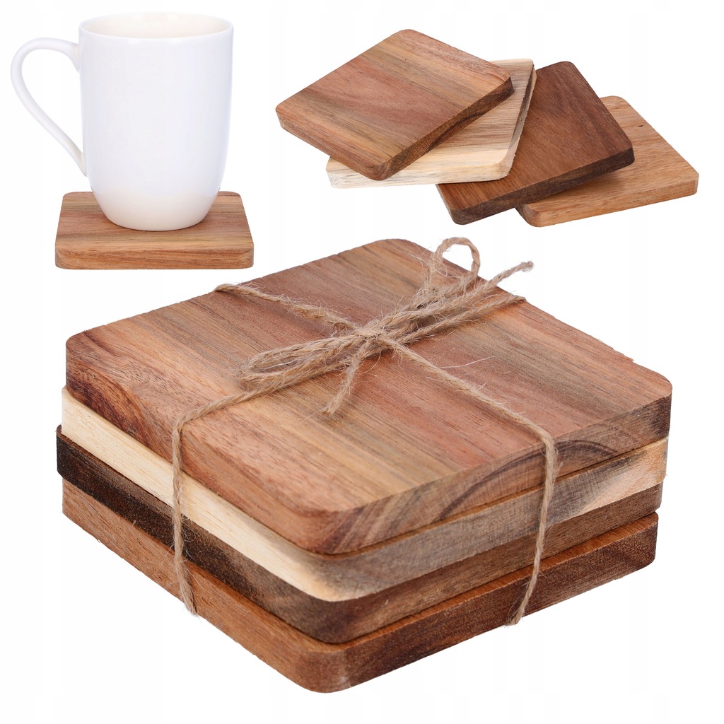 Podkładki pod kubek szklanki 10x10 cm podstawka drewniane akacjowe 4 szt - 14680210189 ...